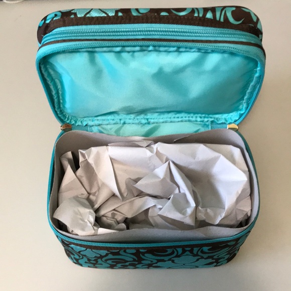 Modella | Bags | Modella Teal Brown Brocade Cosmetic Train Case | Poshmark